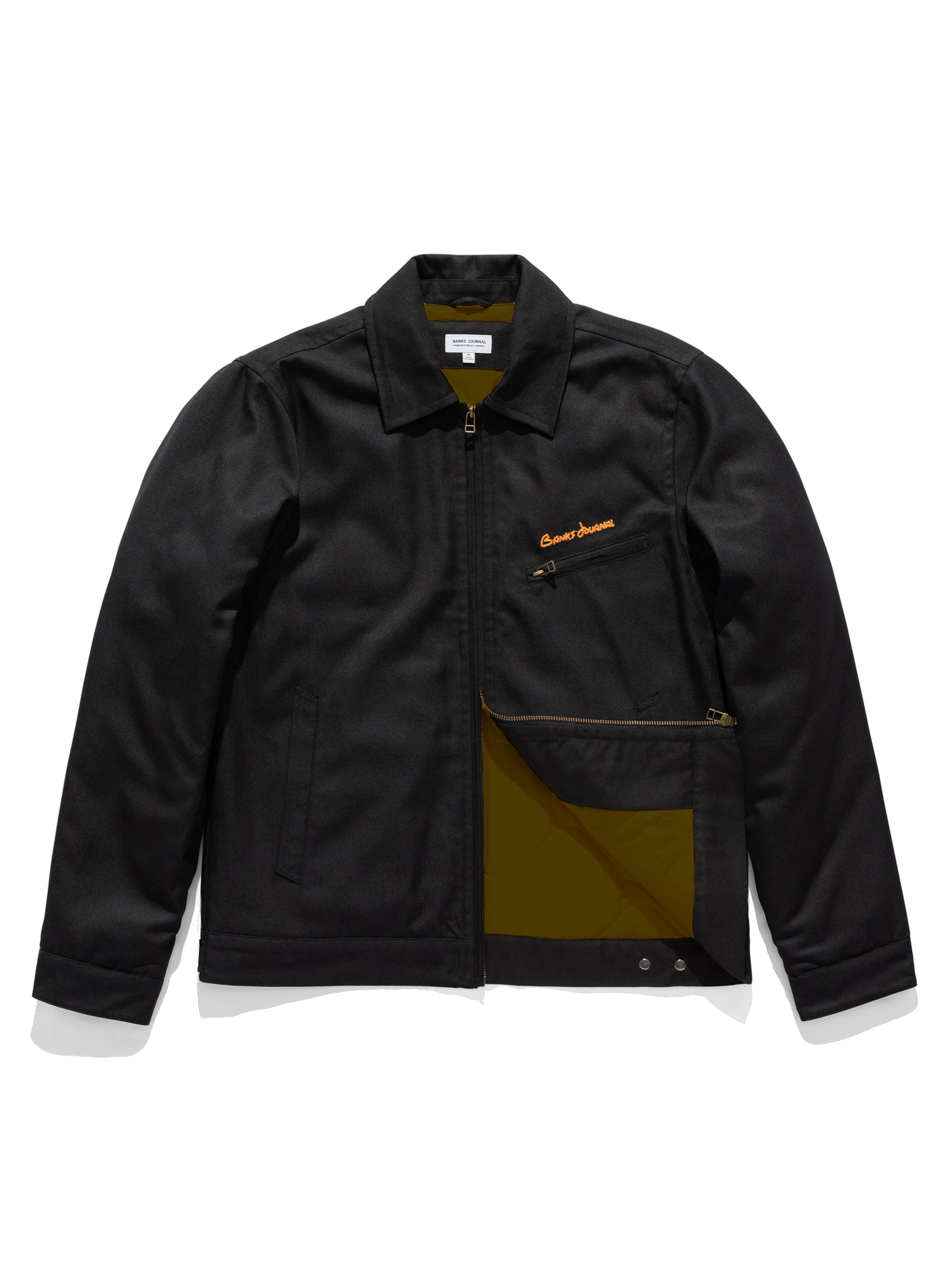 Banks Journal Mens Giles Jacket | Black Shell & Olive Quilted Lining