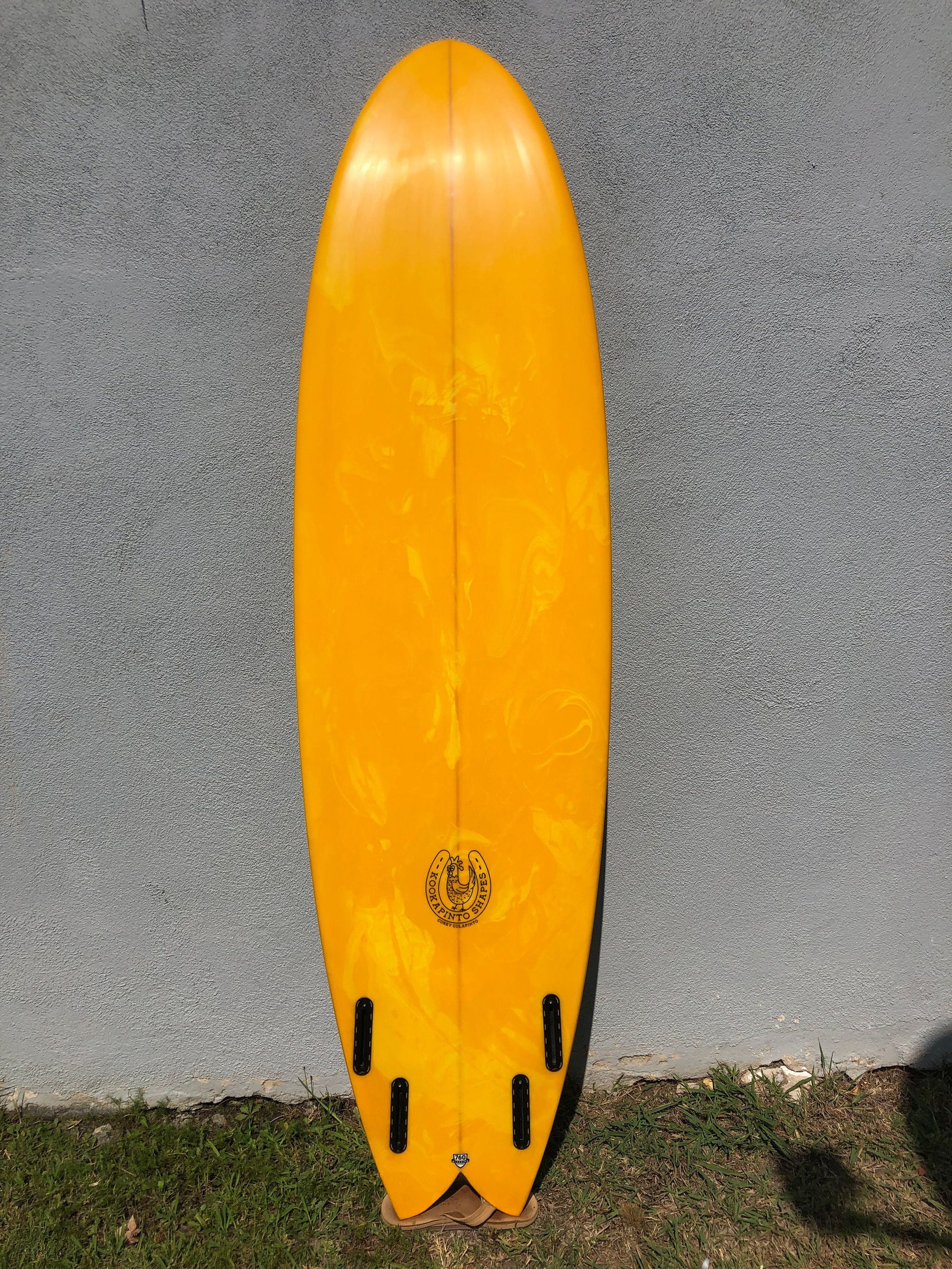 Kookapinto Shapes | 7'3" Fiddle Fish Quad Fin Honey Swirl Surfboard