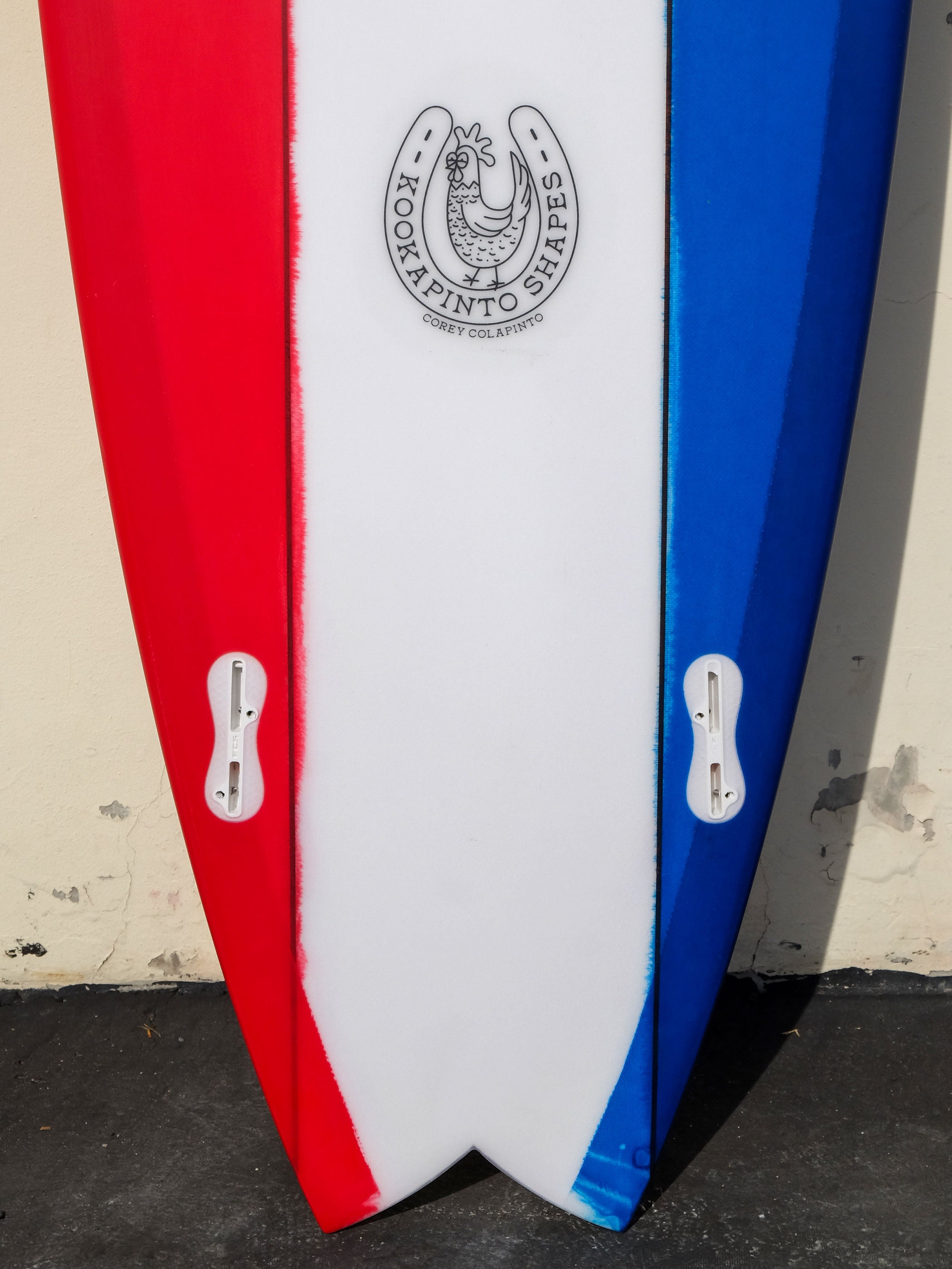 7'0" Fishy Noserider Red, Clear, and Blue Double Stringer Surfboard